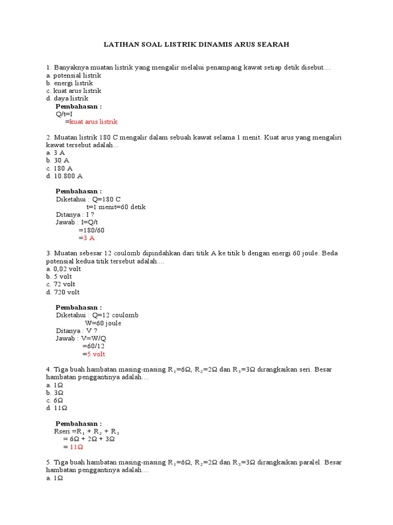 Latihan Soal Listrik Dinamis Arus Searah | PDF