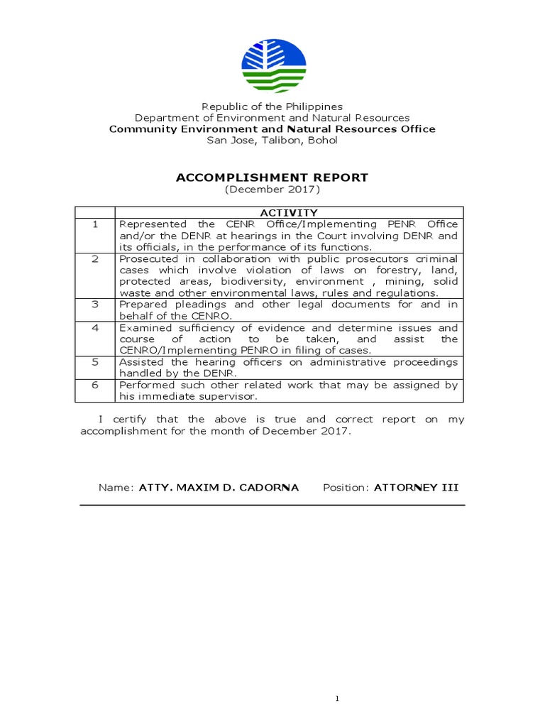 Accomplishment Report: Community Environment and Natural Resources ...