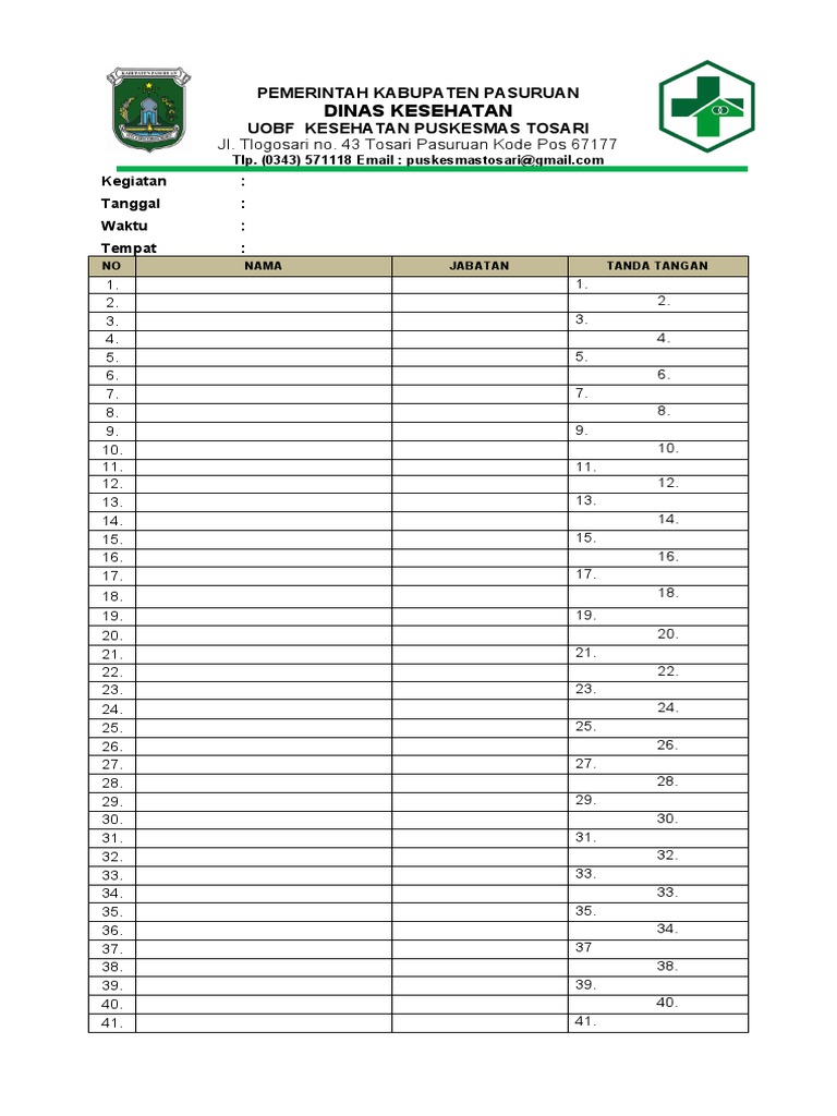 Daftar Hadir PKM Tosari | PDF