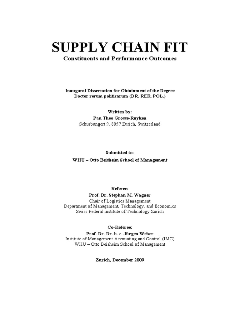 Supply Chain Fit: Constituents and Performance Outcomes | PDF | Supply ...