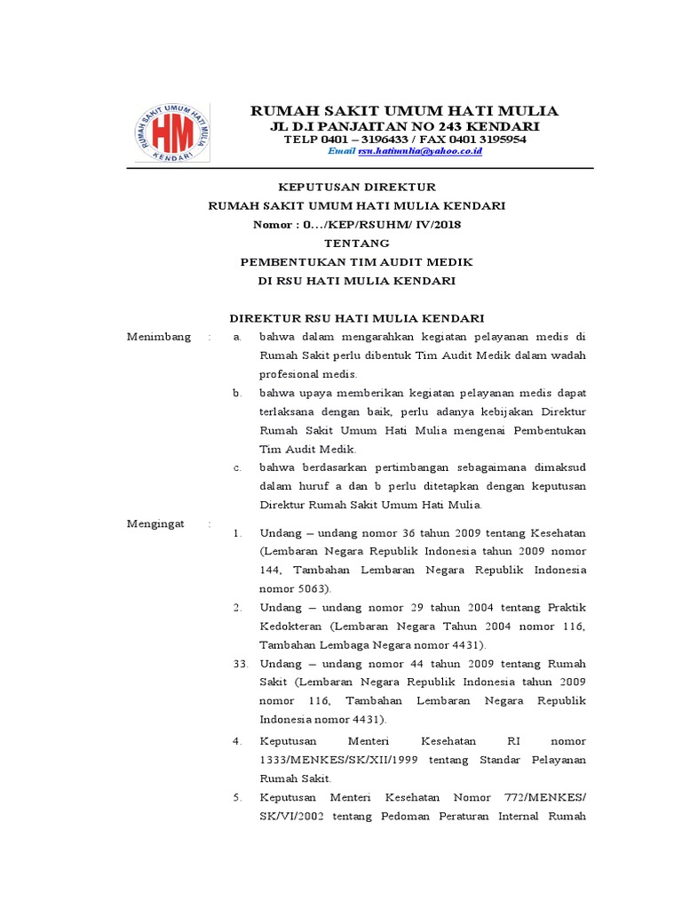 Pembentukan Tim Audit Medik RSU Hati Mulia | PDF | Pengembangan Diri ...