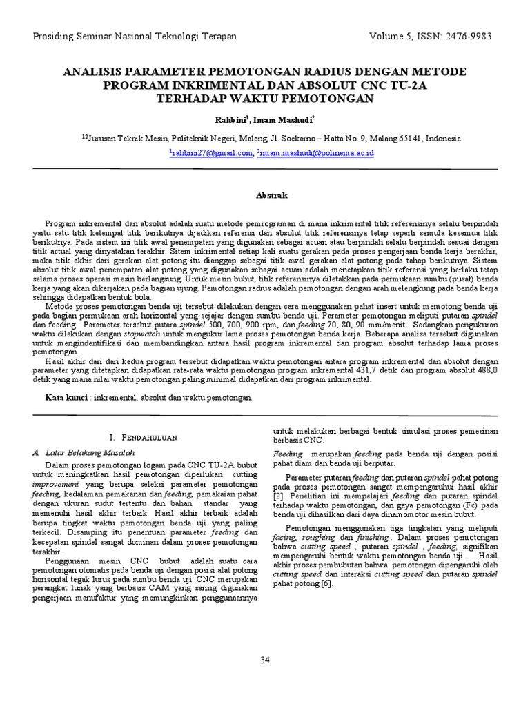 Analisis Parameter Pemotongan Radius Dengan Metode Program Inkrimental ...