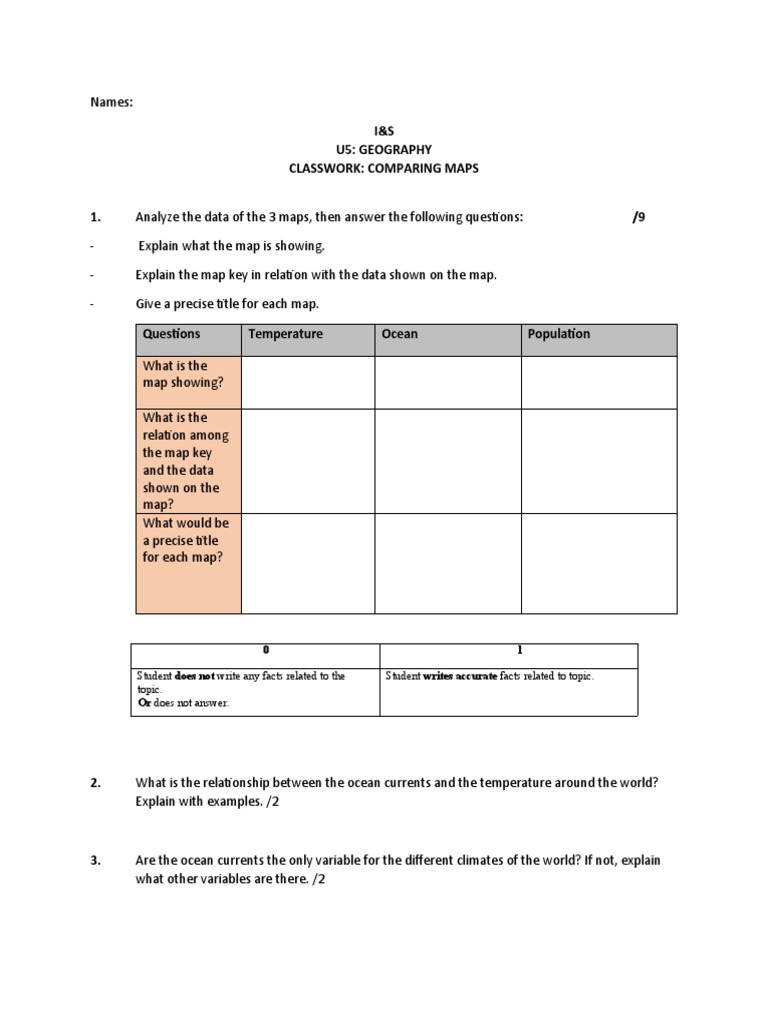 I&S U5: Geography Classwork: Comparing Maps 1. /9 | PDF | Language Arts & Discipline