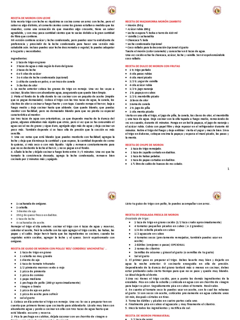 Receta de Moron Con Leche | PDF | Cilantro | Panes