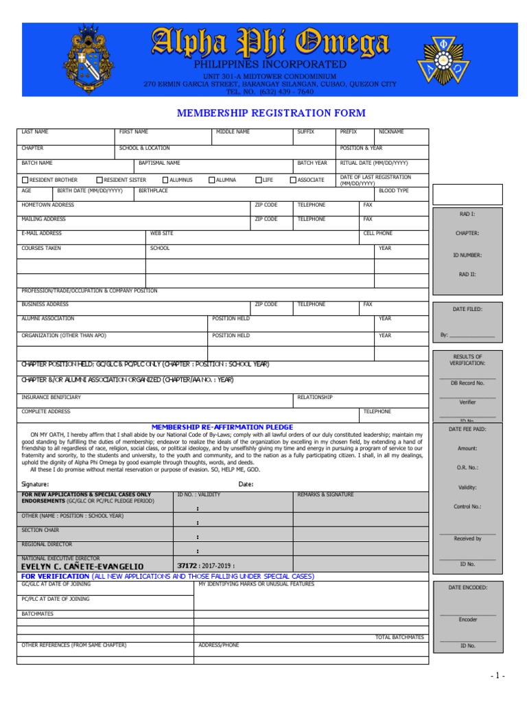 Membership Registration Form: Membership Re-Affirmation Pledge | PDF ...