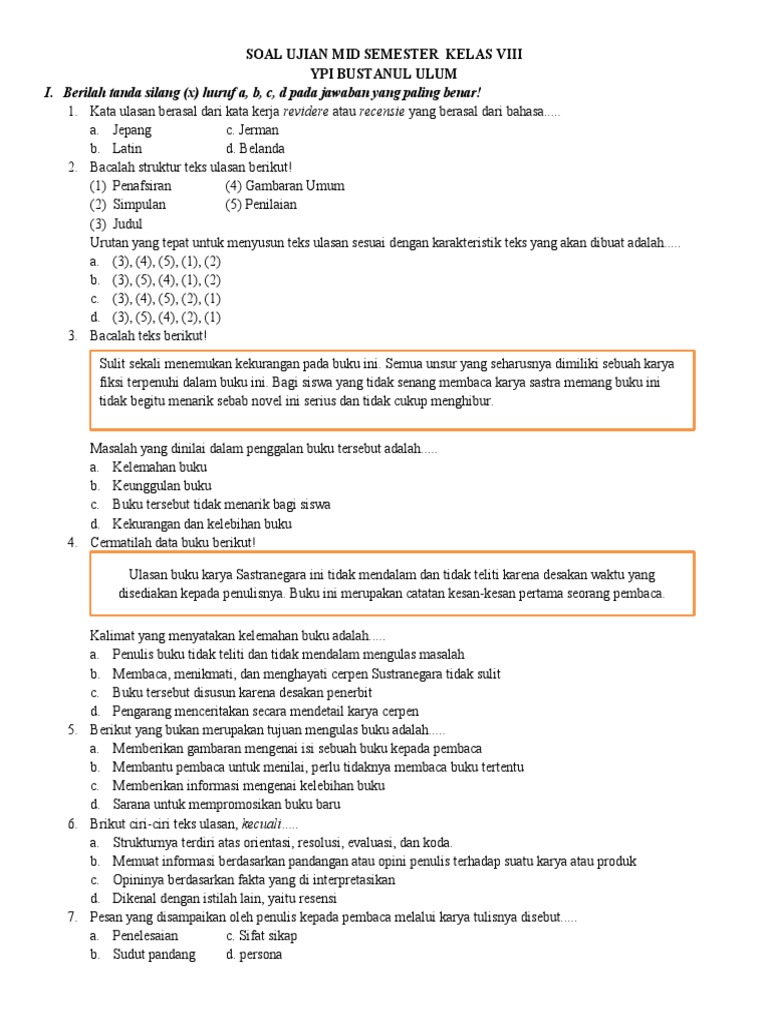 B.ind Kelas Viii Soal Ujian Mid Semester | PDF