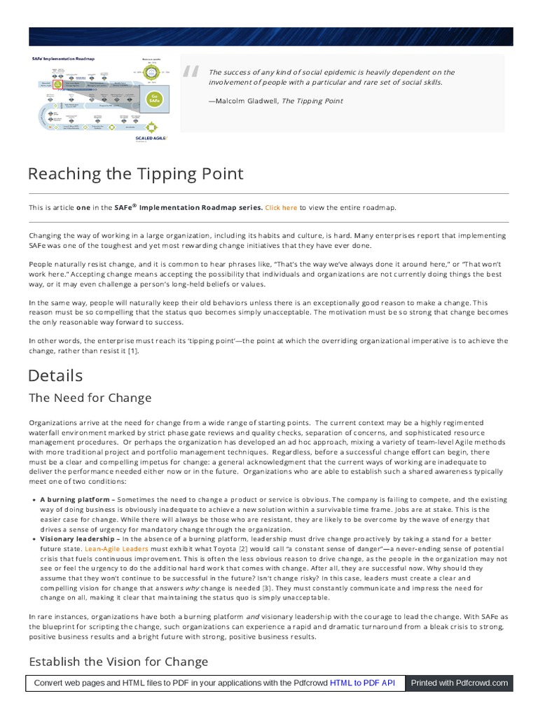 Reaching The Tipping Point: The Need For Change | PDF | Leadership ...