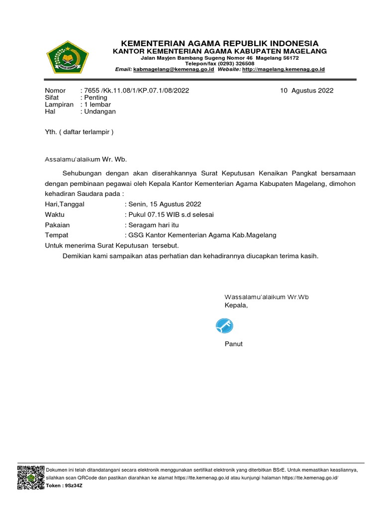 Undangan Penerimaan SK-1 | PDF