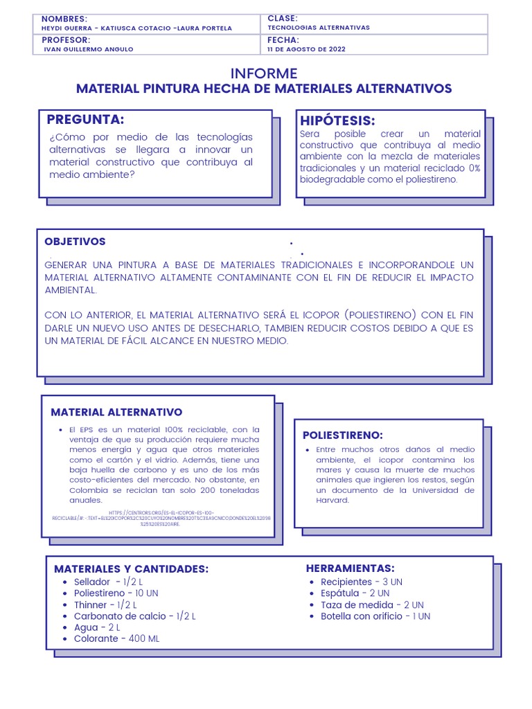 Informe de Material Pegante y Pintura Alternativos | PDF | Poliestireno | Pintar