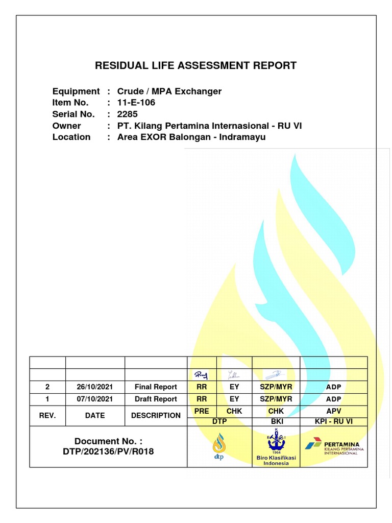 Residual Life Assessment Report | PDF | Corrosion | Risk