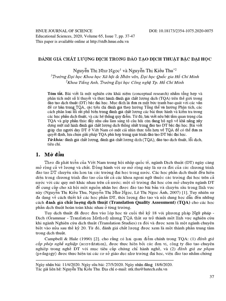 Translation Quality Assessment Ngoc - Thu | PDF