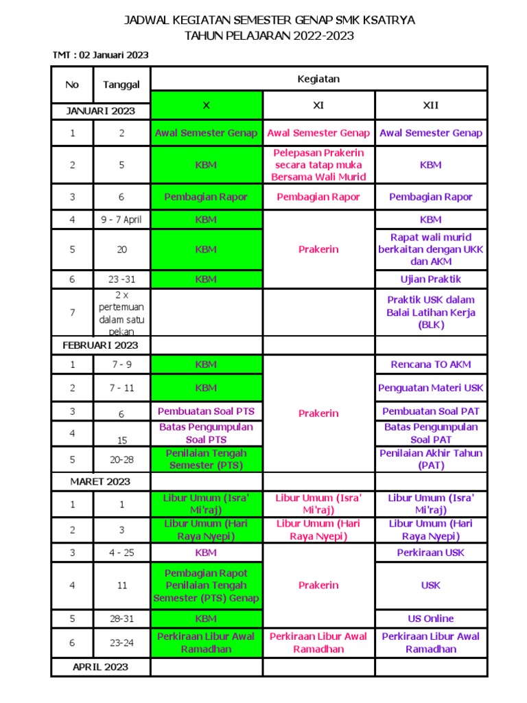 Jadwal Kegiatan Semester Genap Pdf