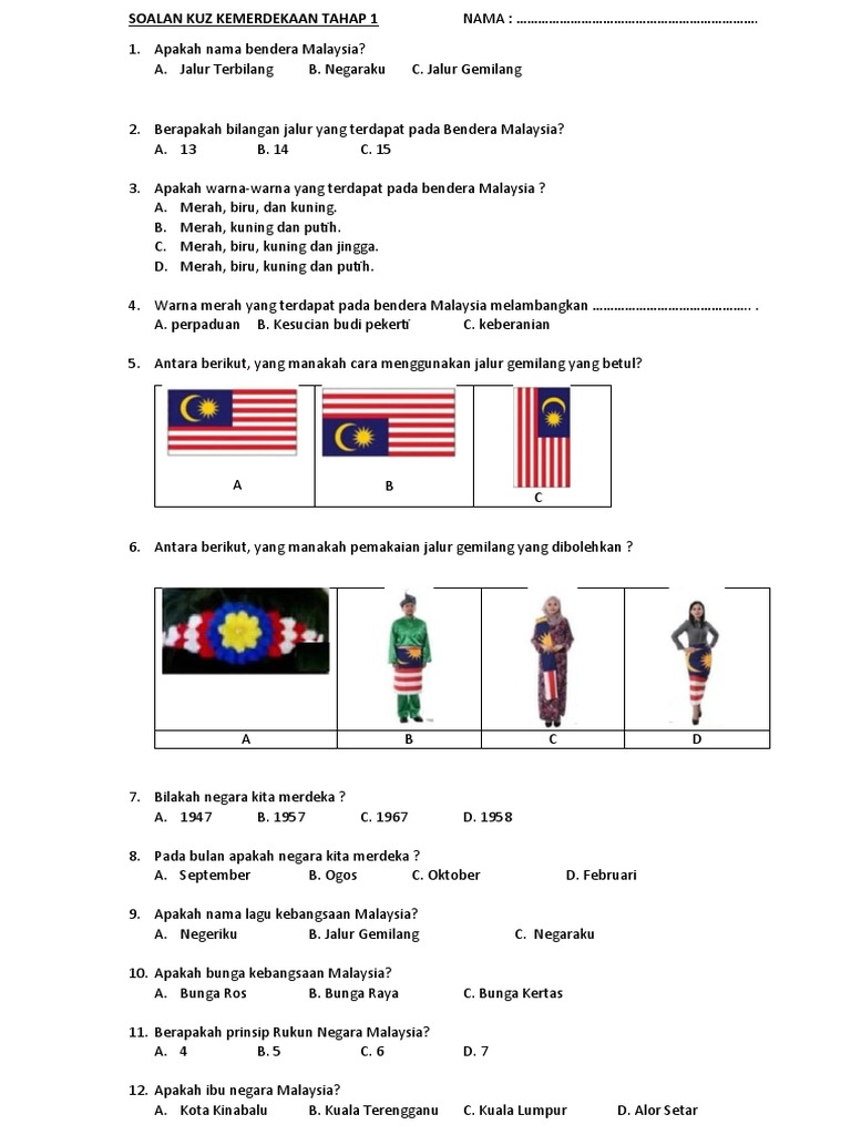 Soalan Kuiz Merdeka Tahap 1 2022 | PDF | Perjalanan | Kajian Bahasa Asing