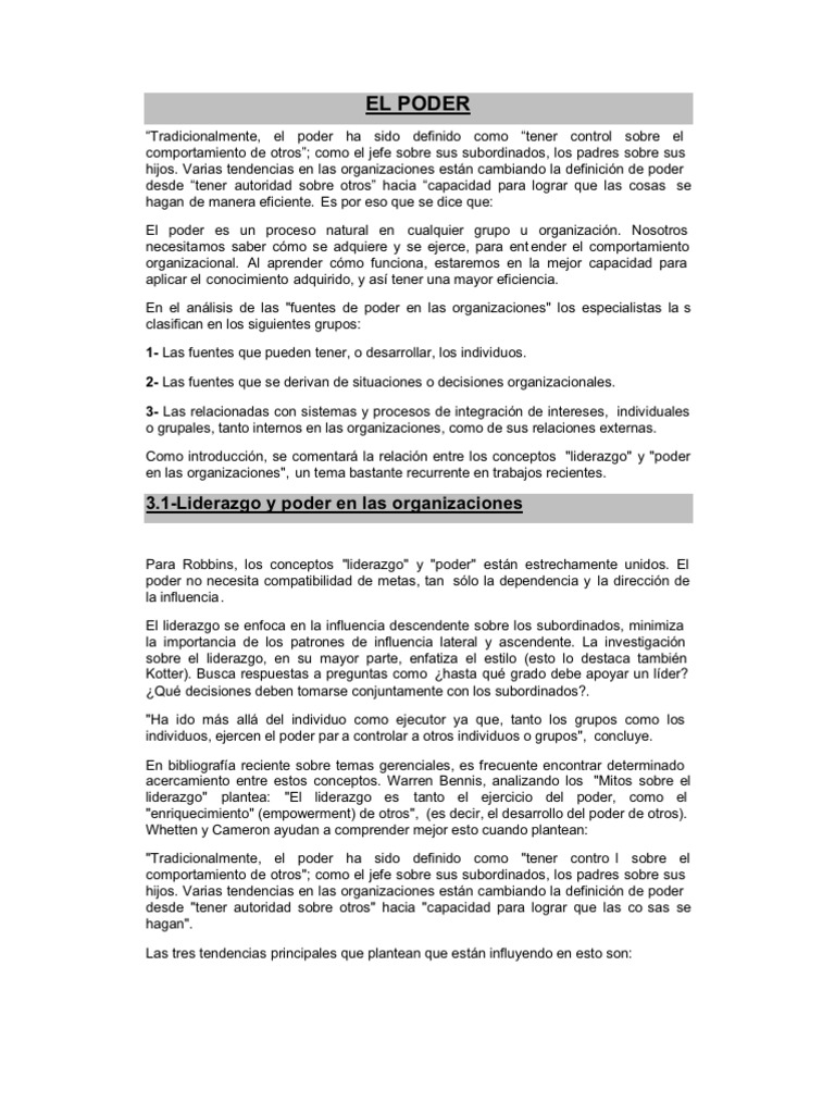 El Poder | PDF | Liderazgo | Toma de decisiones