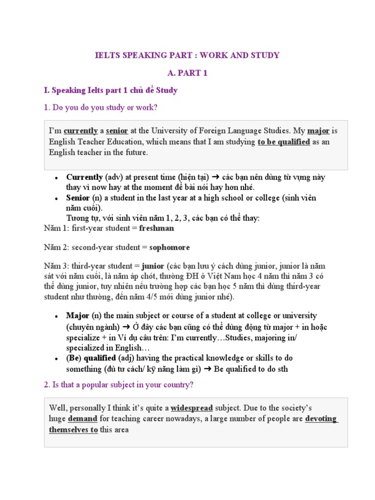 IELTS SPEAKING Work and Study | PDF