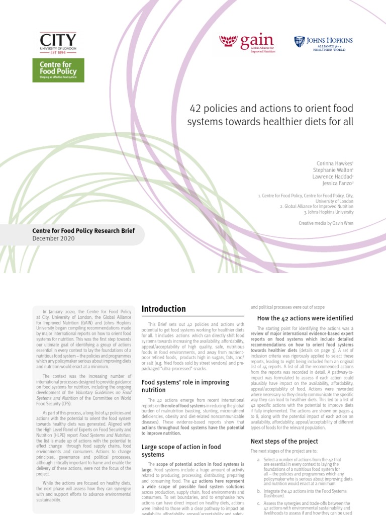 42 Food Systems Policies Towards Healthy Diets | PDF | Foods | Agriculture