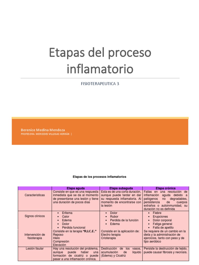 Etapas del Proceso Inflamatorio en Fisioterapia | PDF