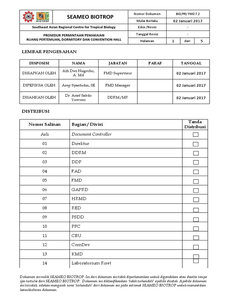 Prosedur Pemakaian Fasilitas SEAMEO | PDF