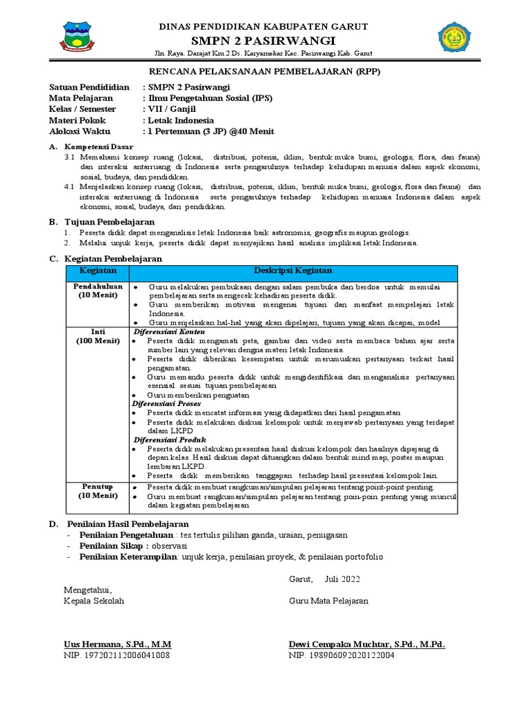 RPP Diferensiasi Ips Kelas 7 | PDF