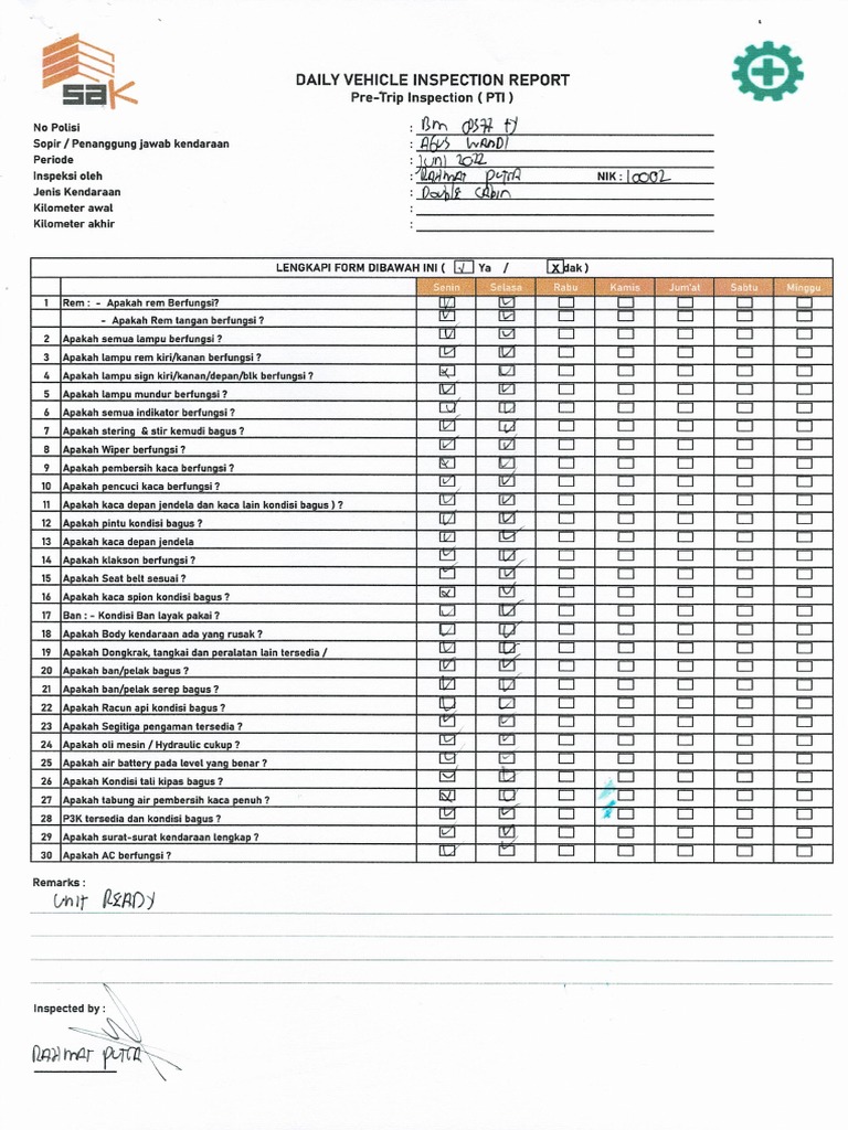 Daily Vehicle Inspection Report | PDF Daily Vehicle Inspection Report | PDF