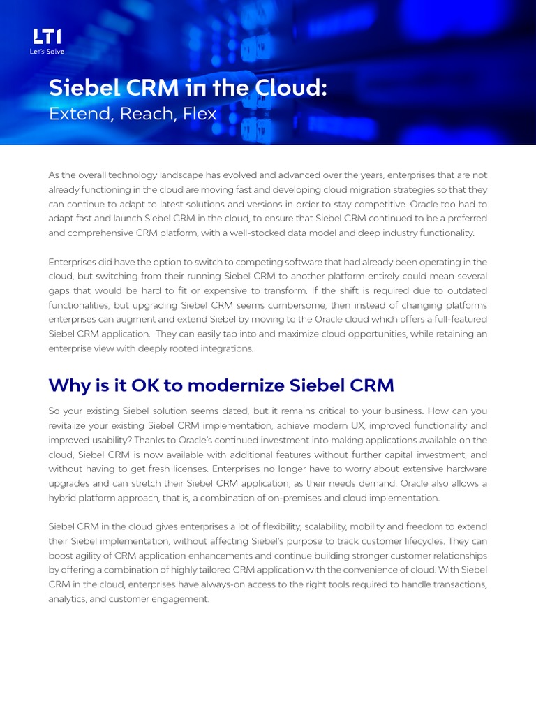 Siebel CRM in The Cloud:: Extend, Reach, Flex | PDF | Cloud Computing | Customer Relationship ...