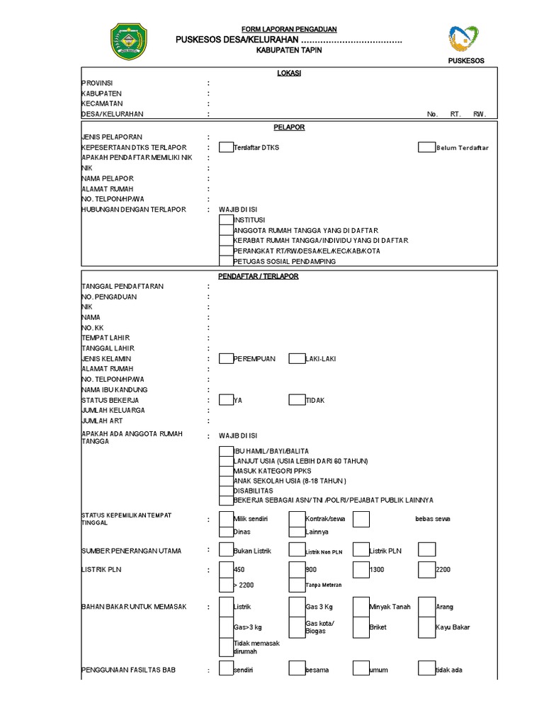 Form Pengaduan PUSKESOS 2022 | PDF