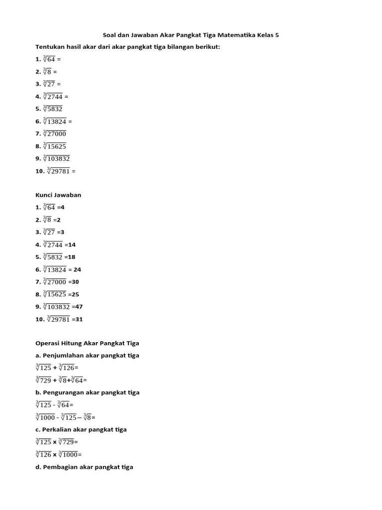 Soal Akar Pangkat Tiga Kelas 5 | PDF