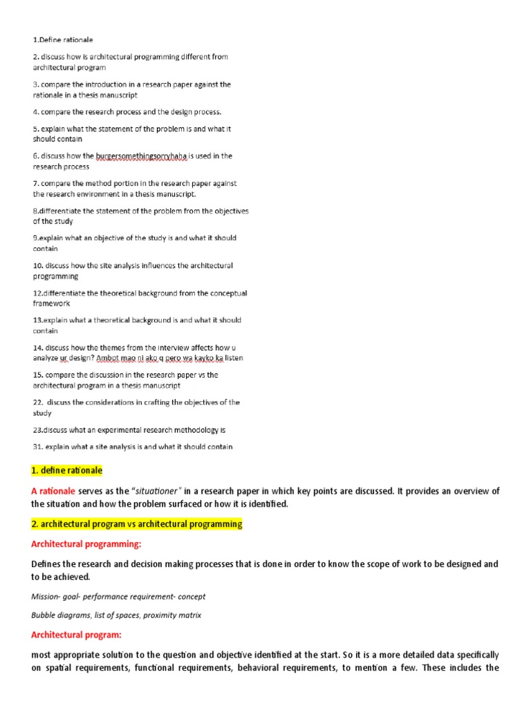 A Rationale: Mission-Goal - Performance Requirement - Concept Bubble Diagrams, List of Spaces ...