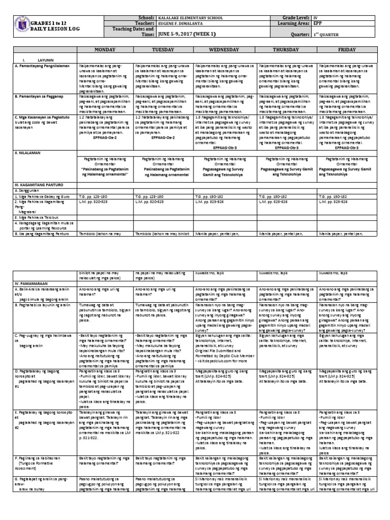 DLL - Epp 4 - Q1 - W1 | PDF