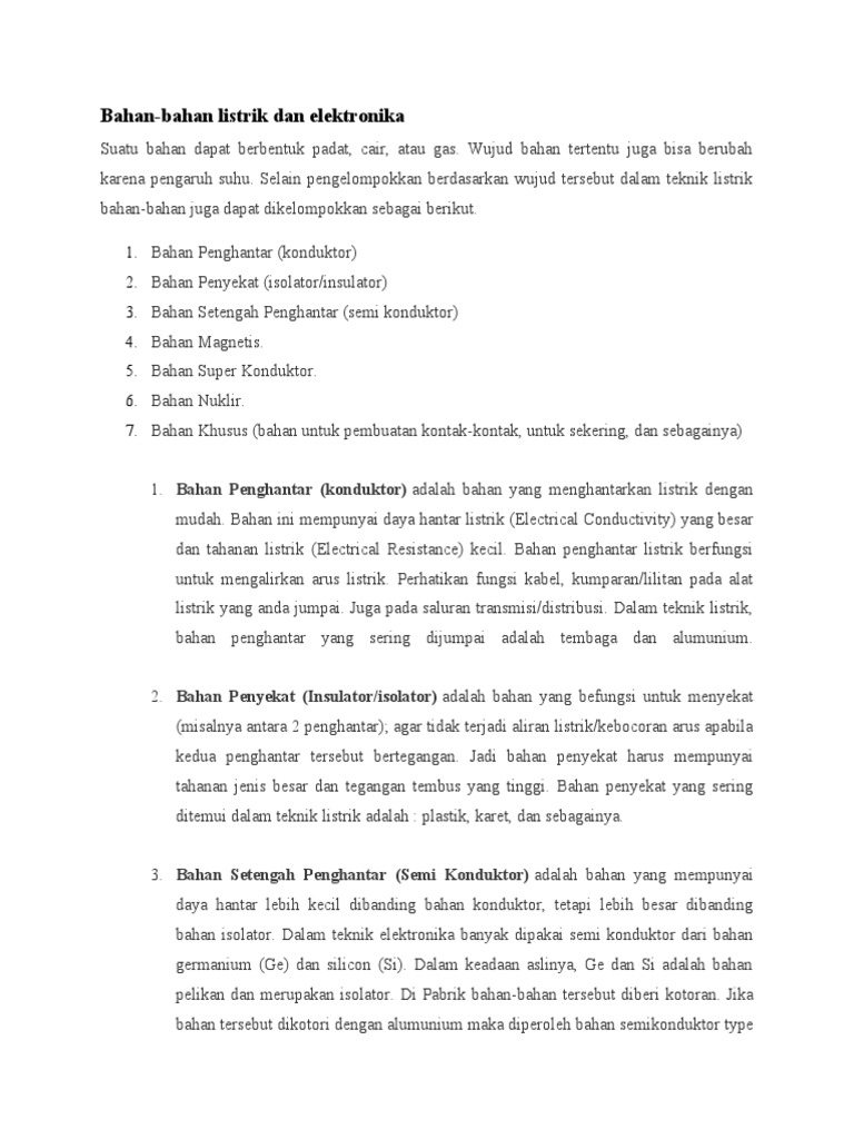 Bahan Listrik Dan Elektronika | PDF