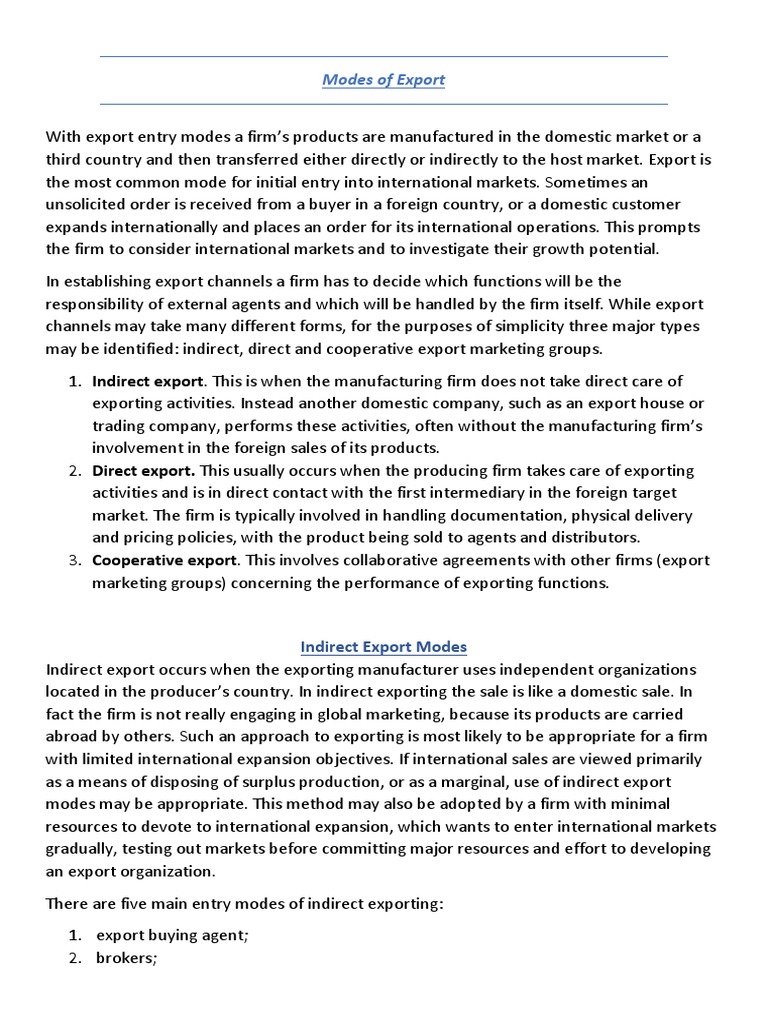 Modes of Export | PDF | Exports | Sales