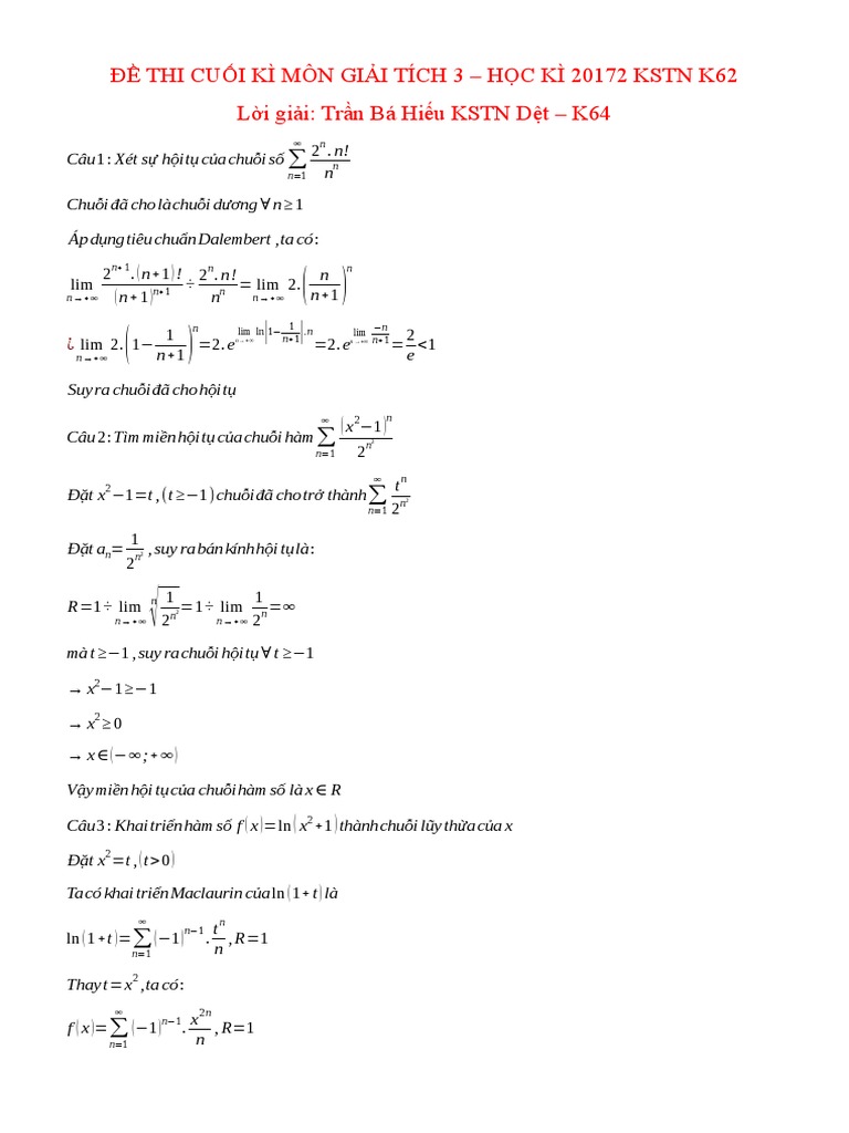 Giải tích 3 - CK20172 - KSTN | PDF