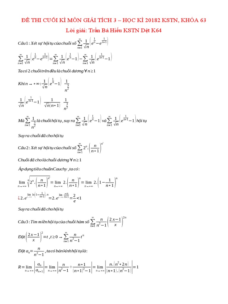 Giải tích 3 - CK20182 - KSTN | PDF