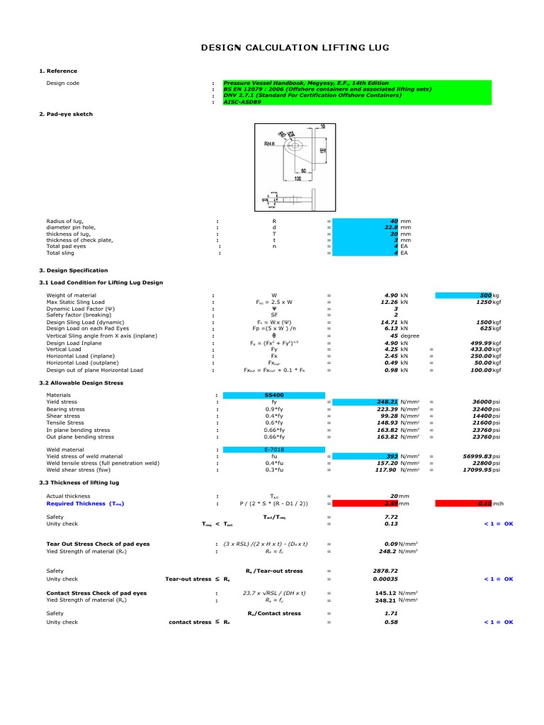 Design of Lifting Lugs for Offshore Container | PDF | Bending | Stress ...