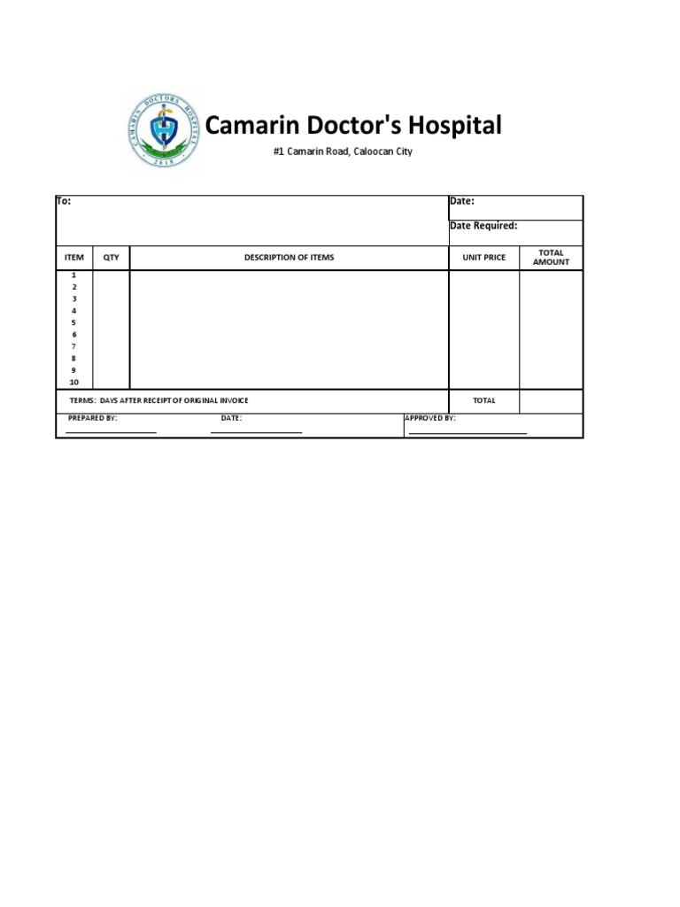 Camarin Doctor's Hospital Invoice Template | PDF