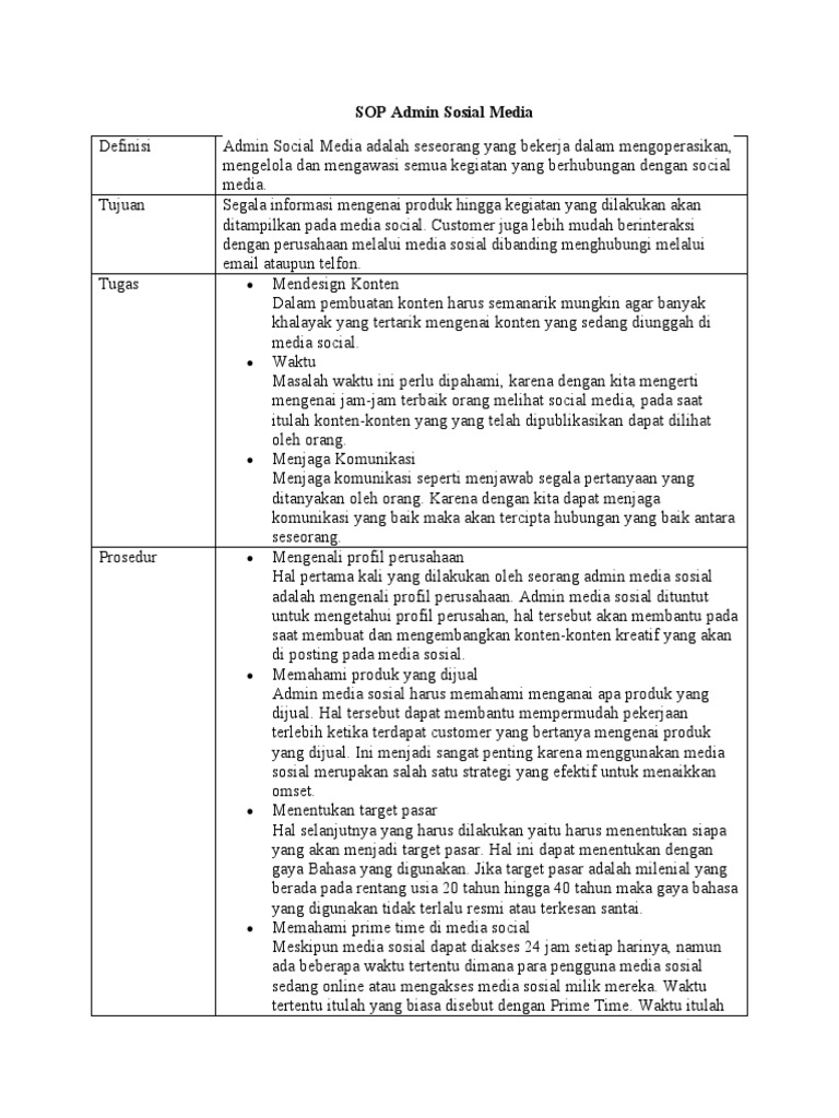SOP Admin Sosial Media | PDF