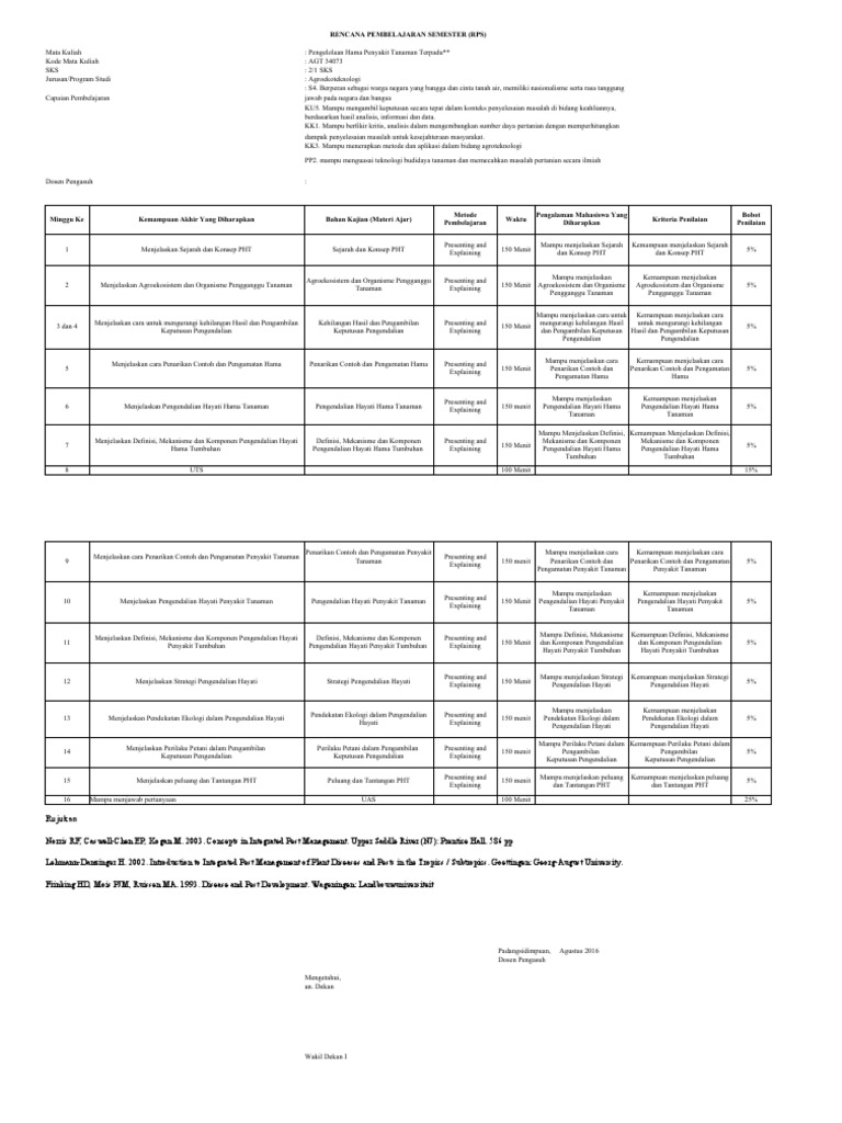 RPS Pengelolaan Hama Penyakit Tanaman Terpadu | PDF