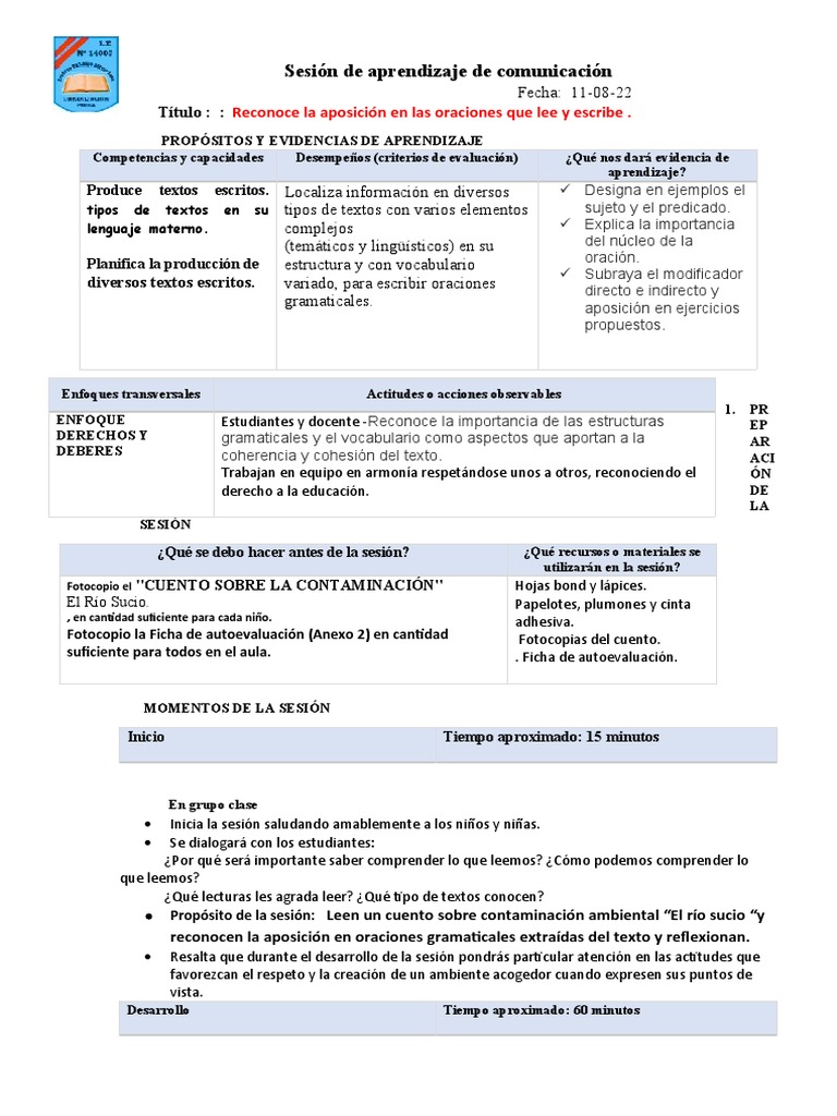 Aposición en oraciones para primaria | PDF | Asunto (gramática ...