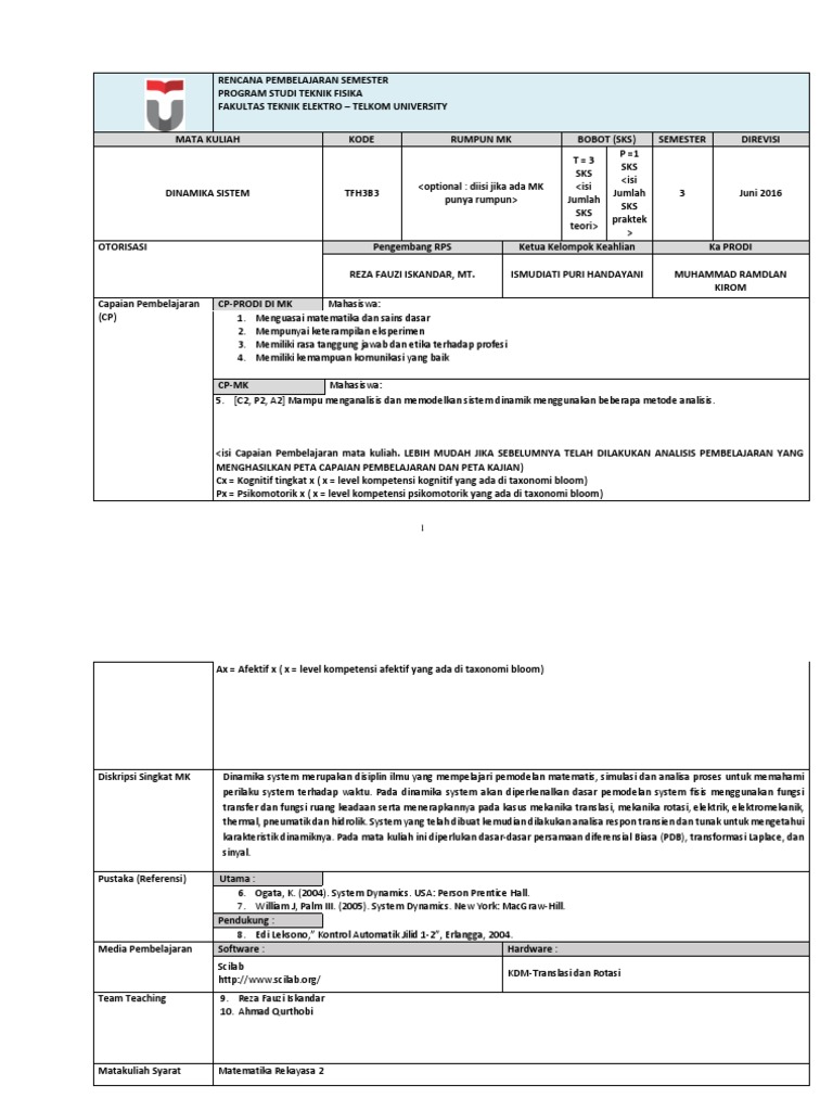 Rencana Pembelajaran Dinamika Sistem | PDF