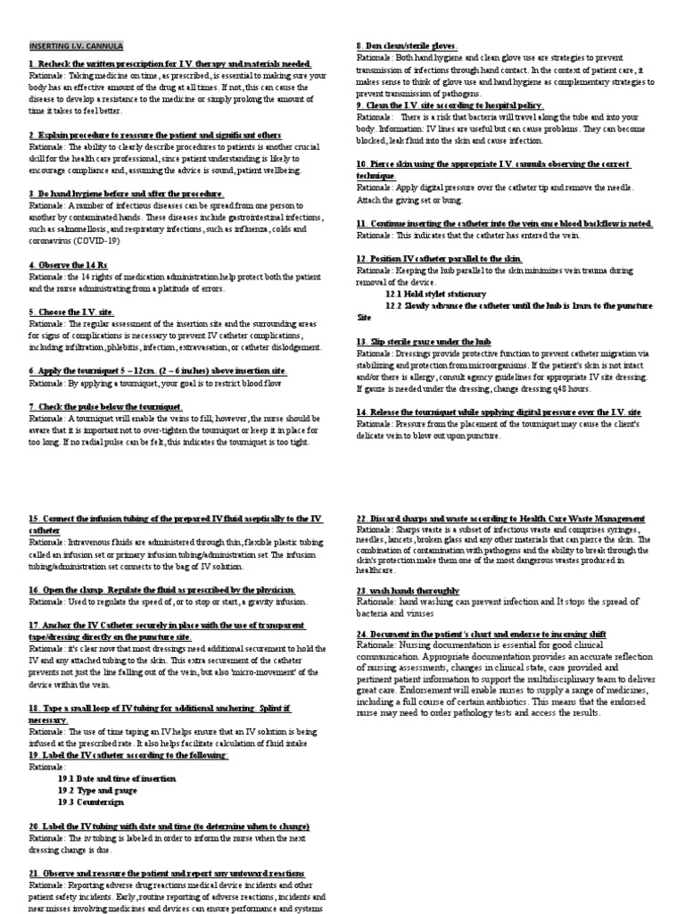 IV Cannula Insertion Procedure Guide | PDF | Intravenous Therapy ...