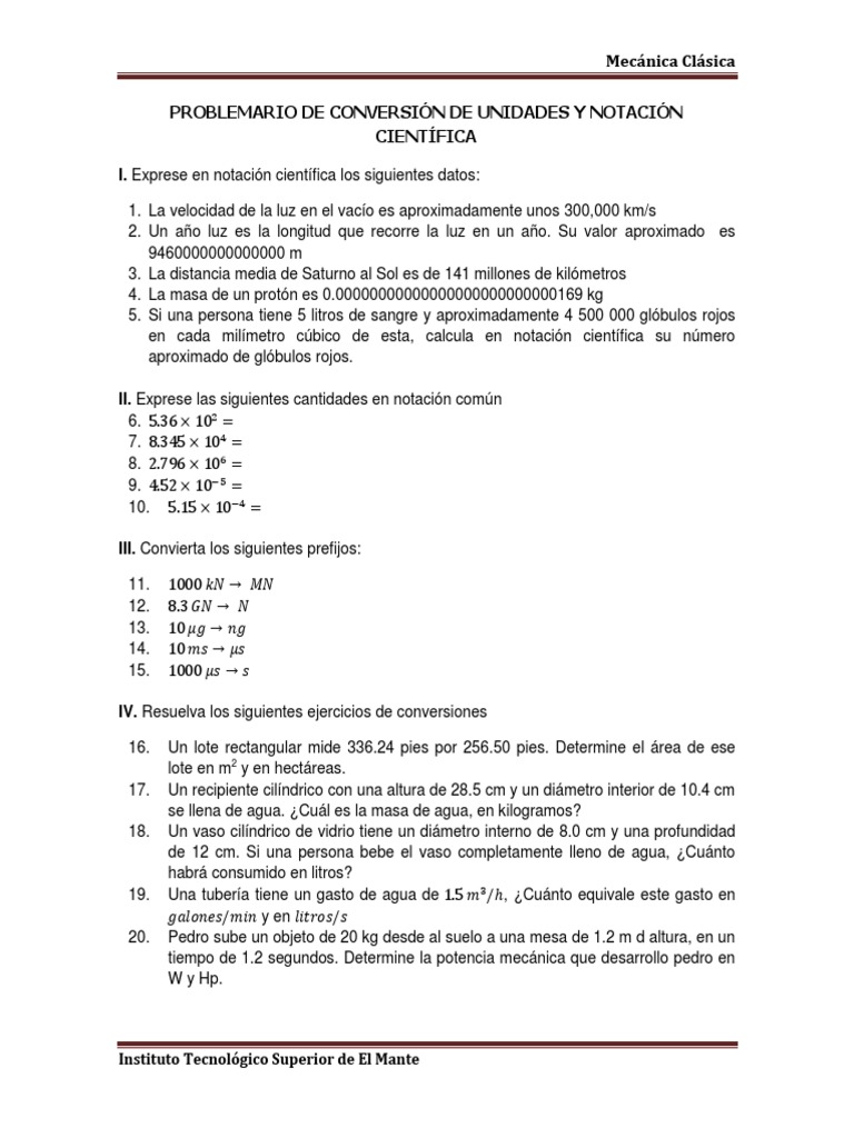 Ejercicios de Conversiones | PDF | Ciencia y matemáticas