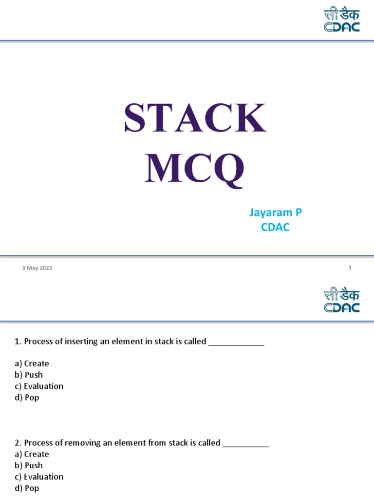 Stack MCQ: Jayaram P Cdac | PDF