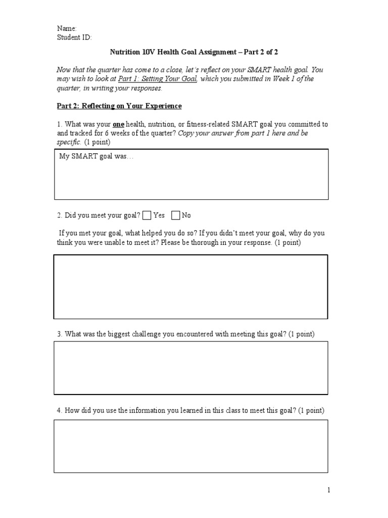 Reflecting on SMART Health Goals | PDF | Career & Growth | Wellness