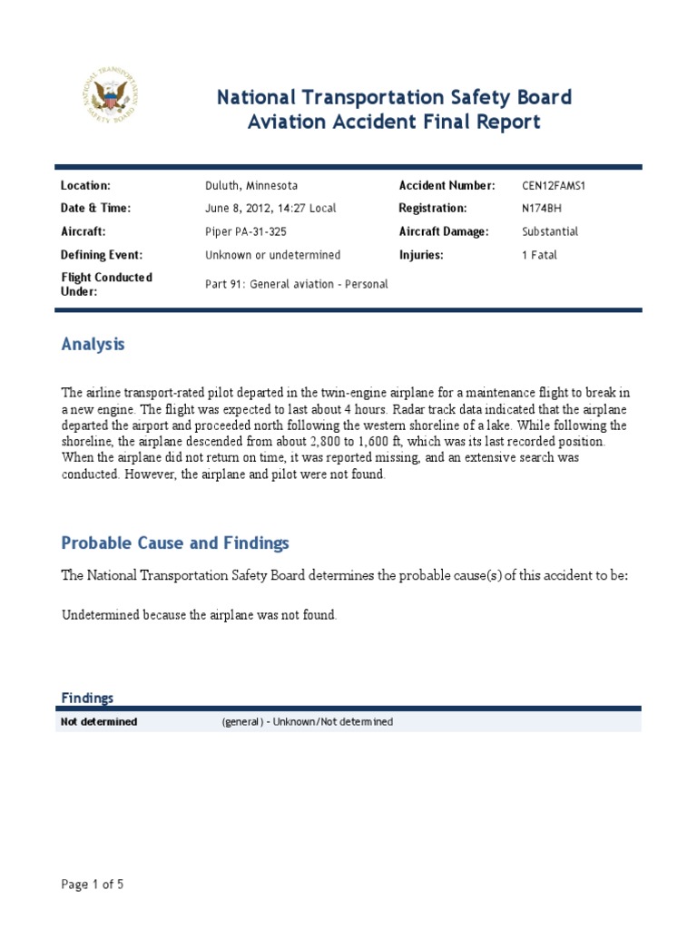NTSB Report | PDF | Aircraft | National Transportation Safety Board