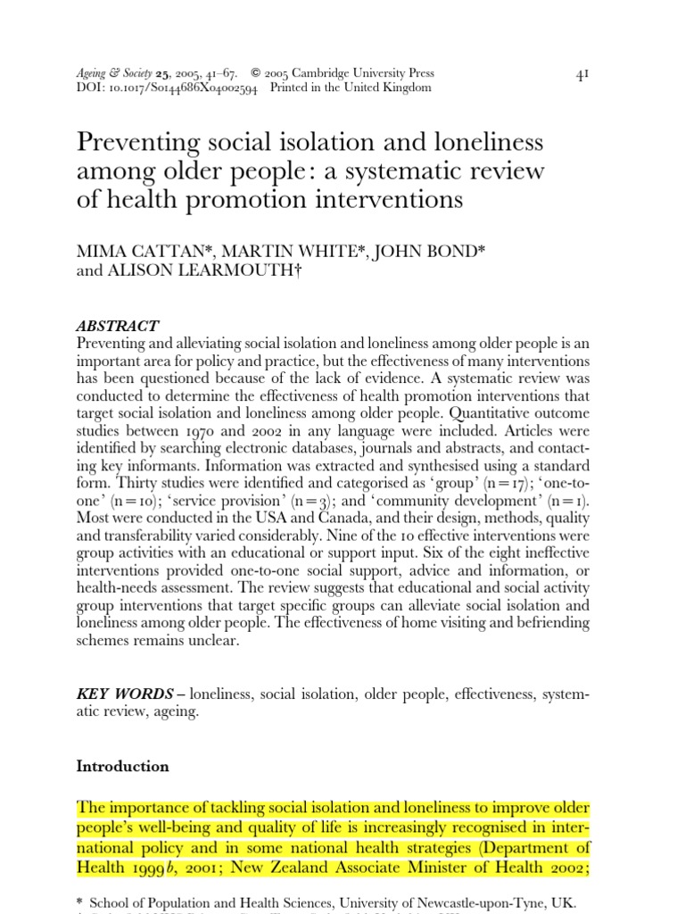 Preventing Social Isolation and Loneliness | PDF | Loneliness ...