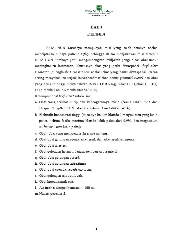 Panduan Peningkatan Keamanan Obat Yang Perlu Diwaspadai (High Alert) | PDF