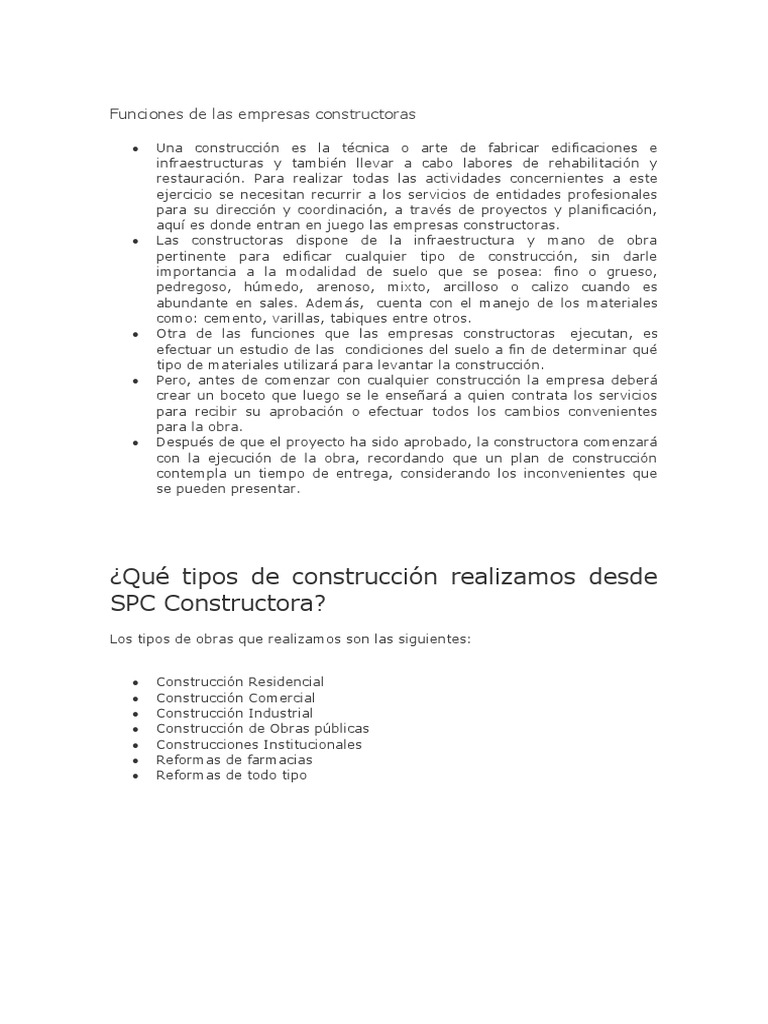 Funciones de Las Empresas Constructoras | PDF