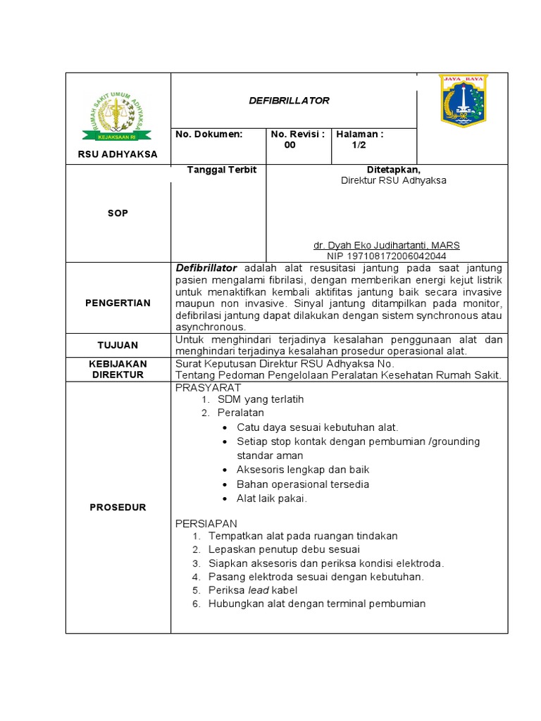 SOP Defibrillator RSU Adhyaksa | PDF