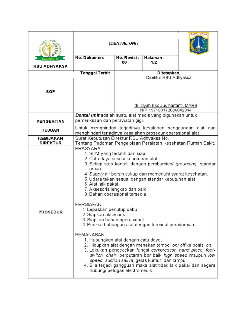 DENTAL UNIT SOP | PDF