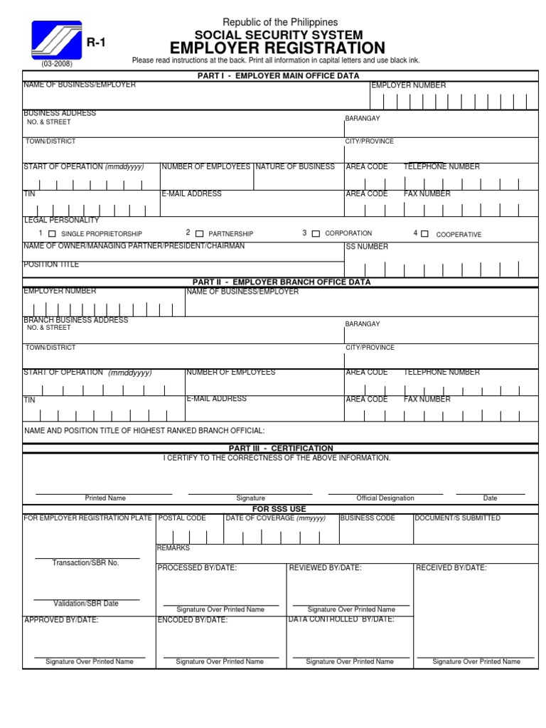 Sss r1 | PDF | Sole Proprietorship | Corporations